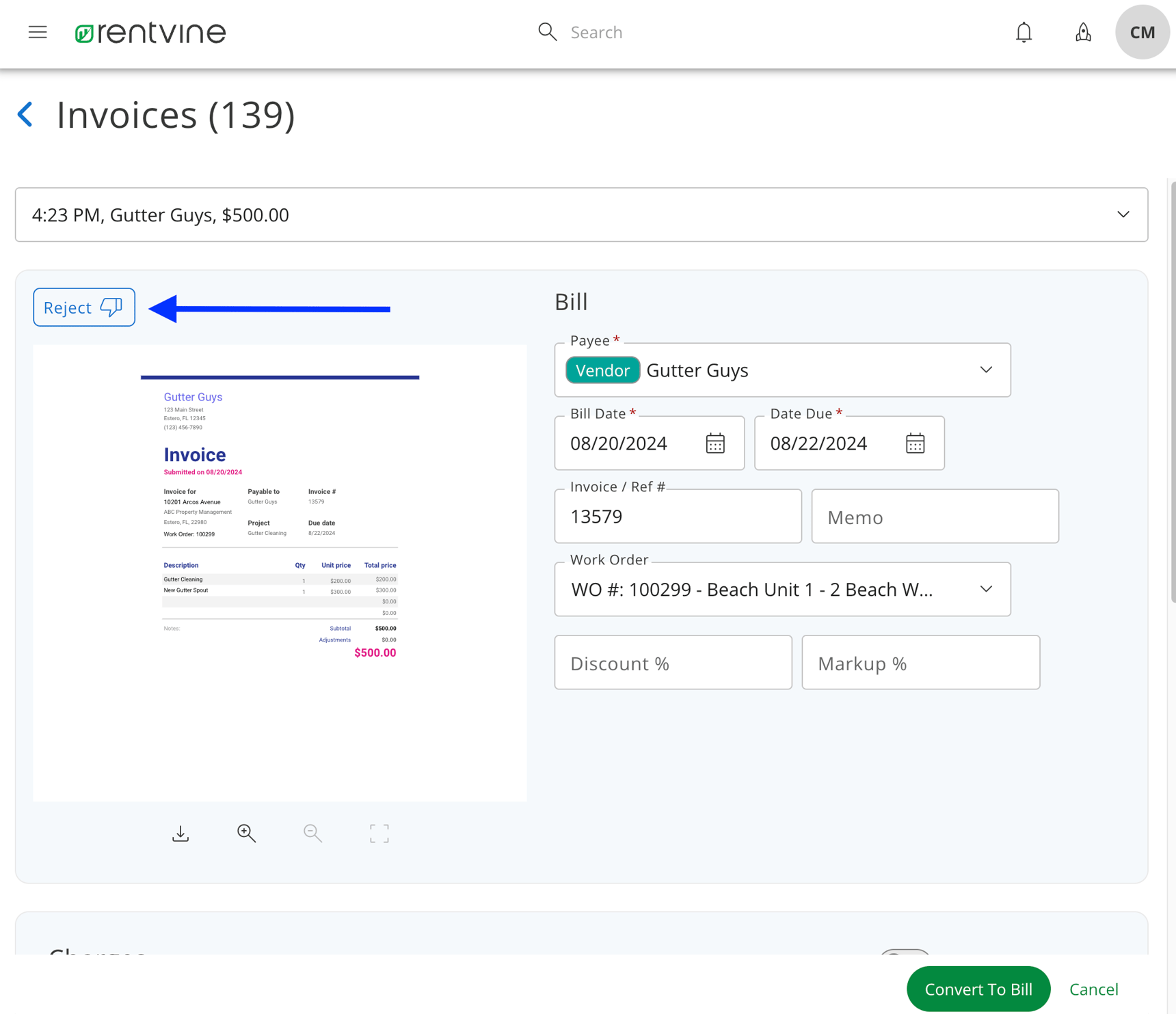Rapid Invoice Feature